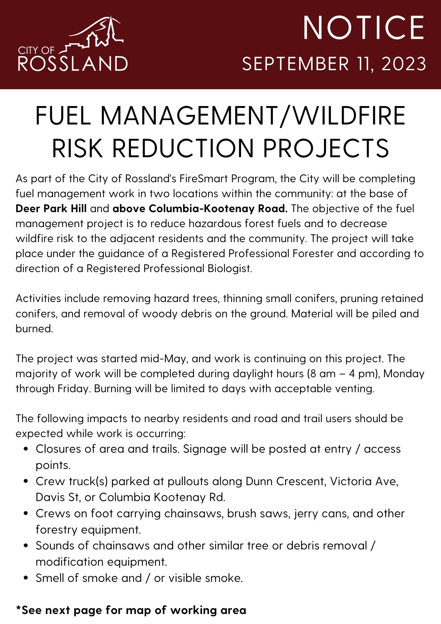 Notice – Fuel Management/Wildfire Risk Reduction Projects. – Rossland