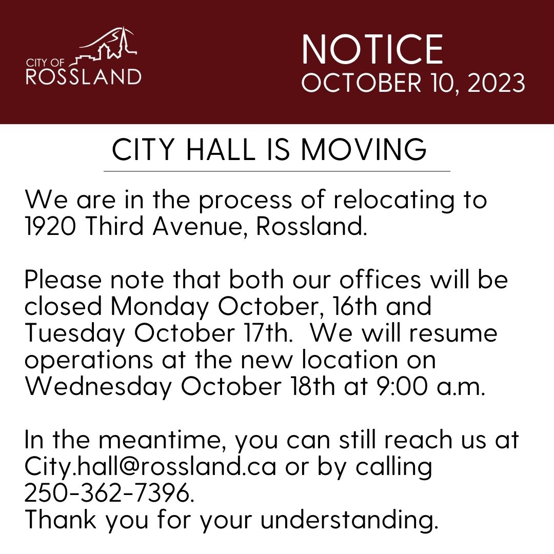 Notice – City Hall is moving – Rossland