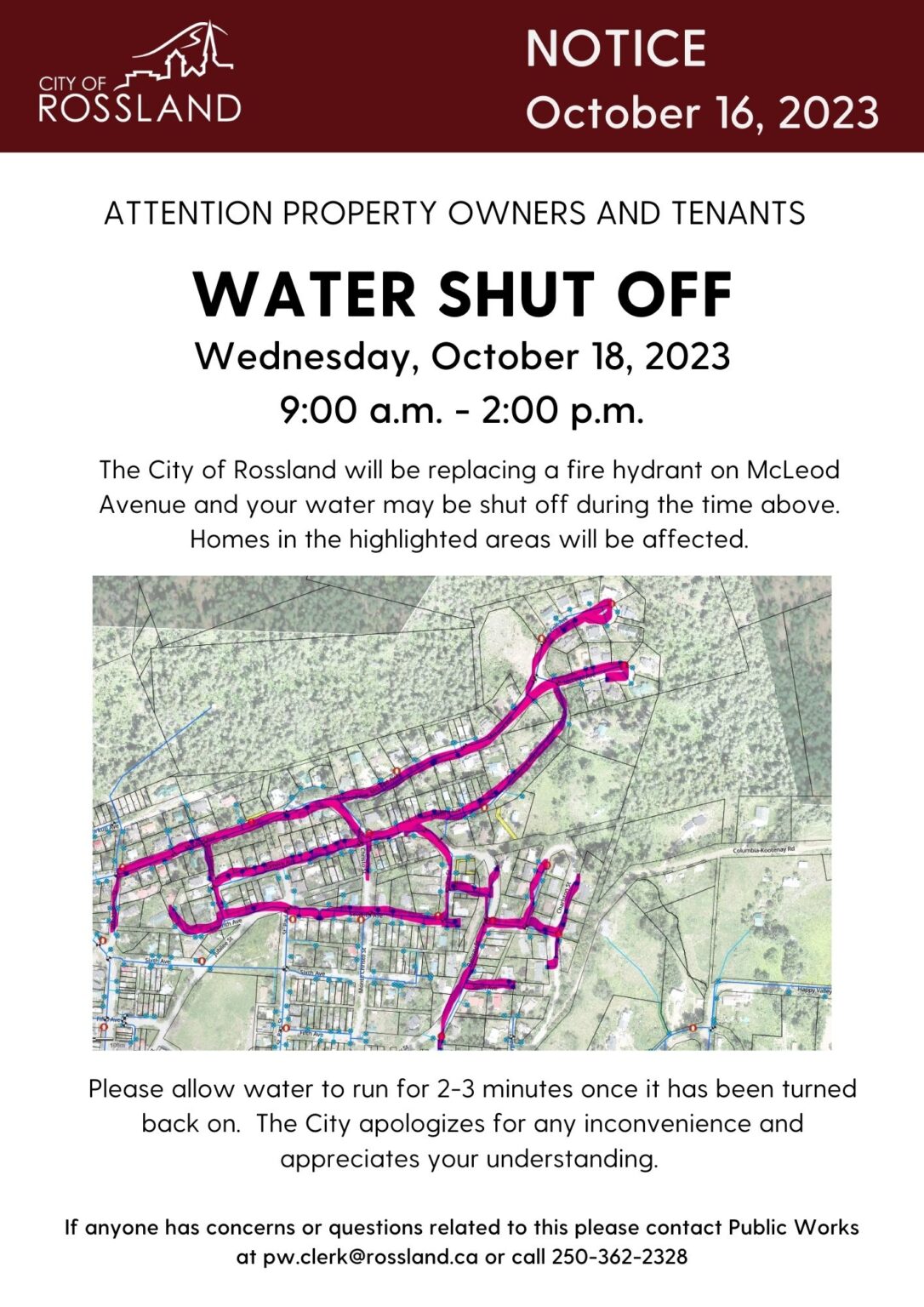 Notice – Water Shut Off – Rossland