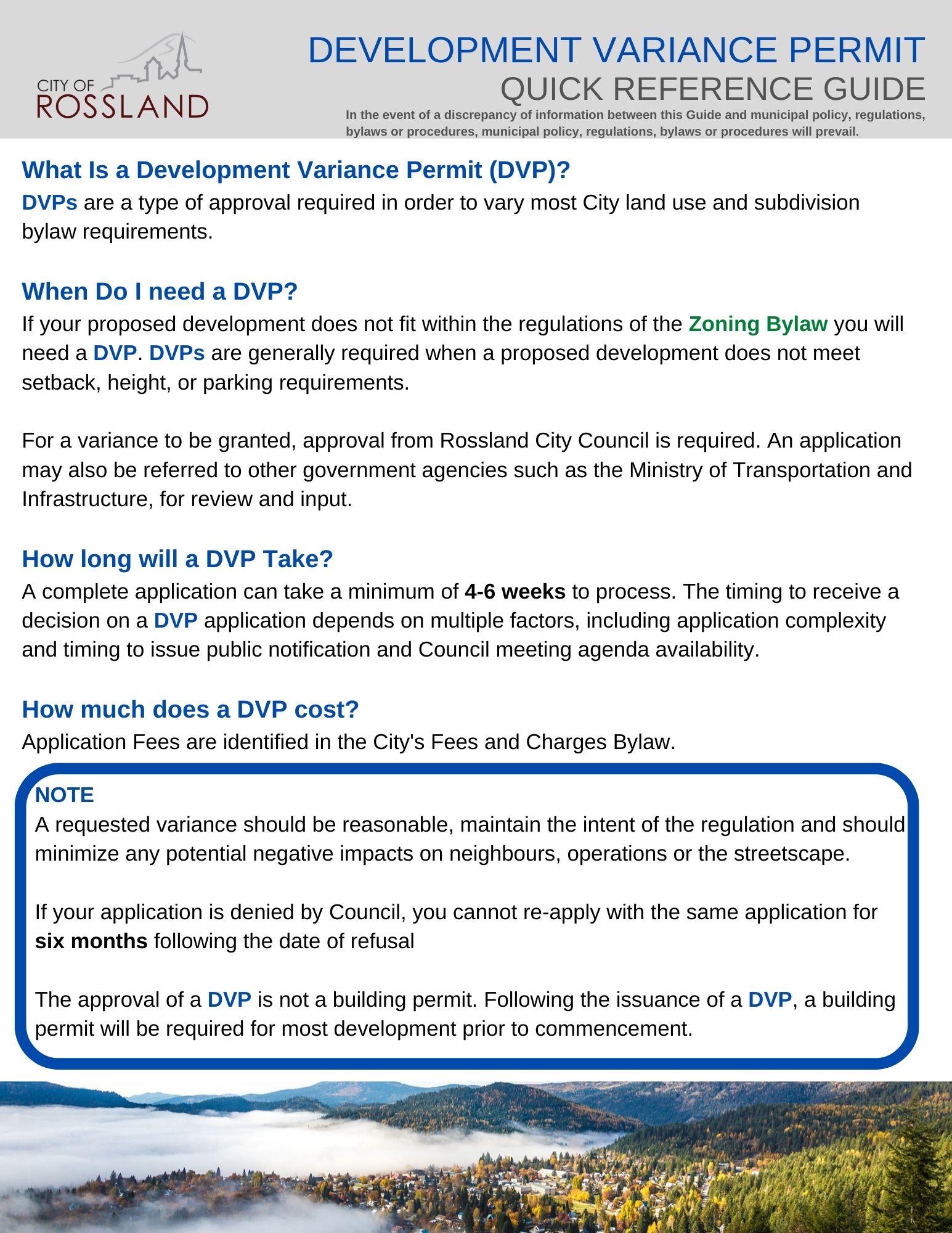 Development Variance Permit – Rossland