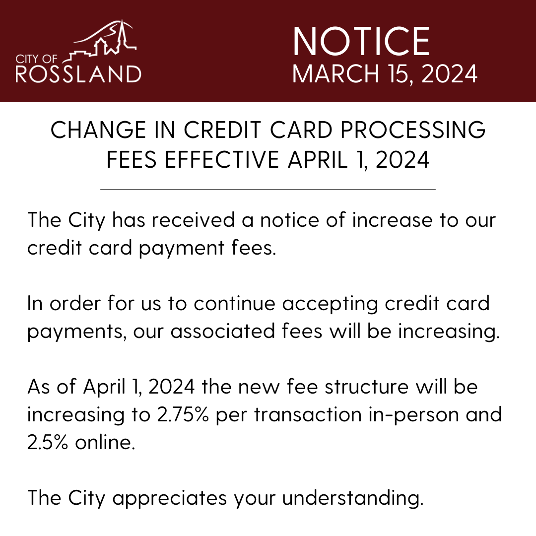 Notice – Change in Credit Card Processing Fees -effective April 1, 2024 ...
