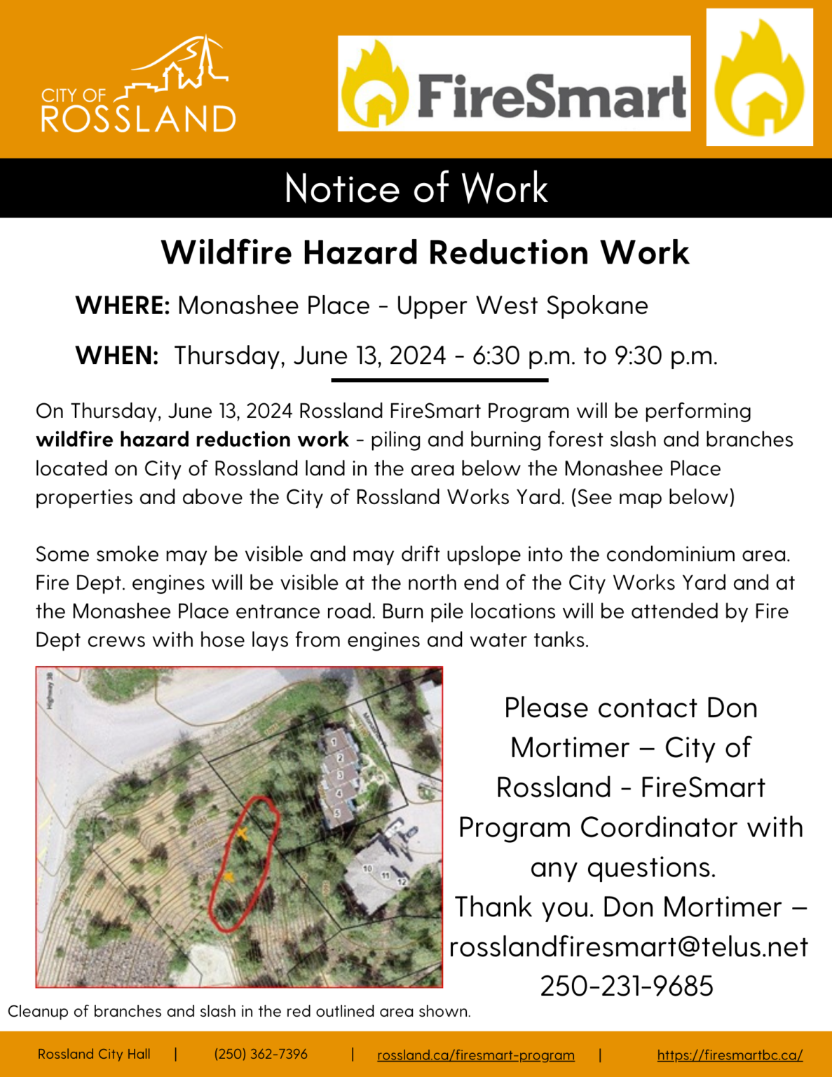 Notice – Wildfire Hazard Reduction Work – Rossland