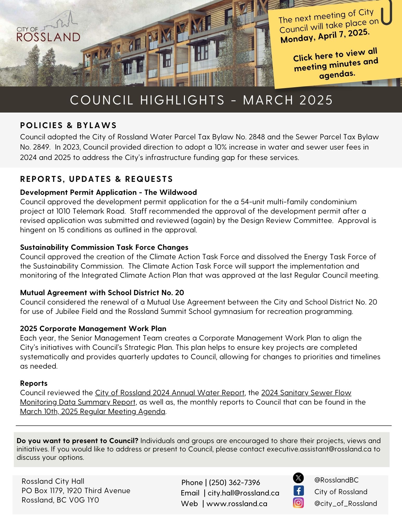 Council Meeting Highlights for March 10, 2025 – Rossland