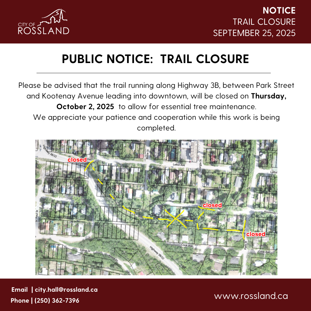 Notice – Trail Closure – Rossland